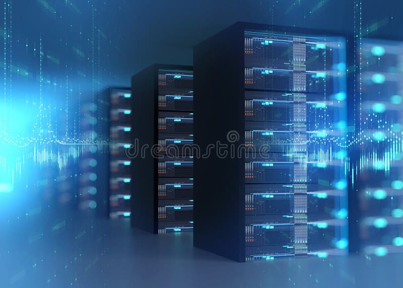 Corridor of Server Room with Server Racks in Datacenter. 3d Ill Stock ...