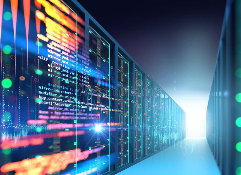 Corridor of Server Room with Server Racks in Datacenter. 3d Ill Stock ...