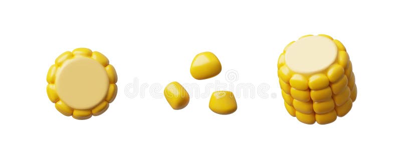 3d Illustration With A Set Of Ears And Corn Kernels On A White Background Stock Vector