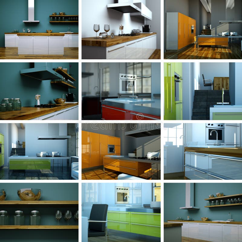 Set of Kitchens in Modern Interior Design Stock Illustration ...
