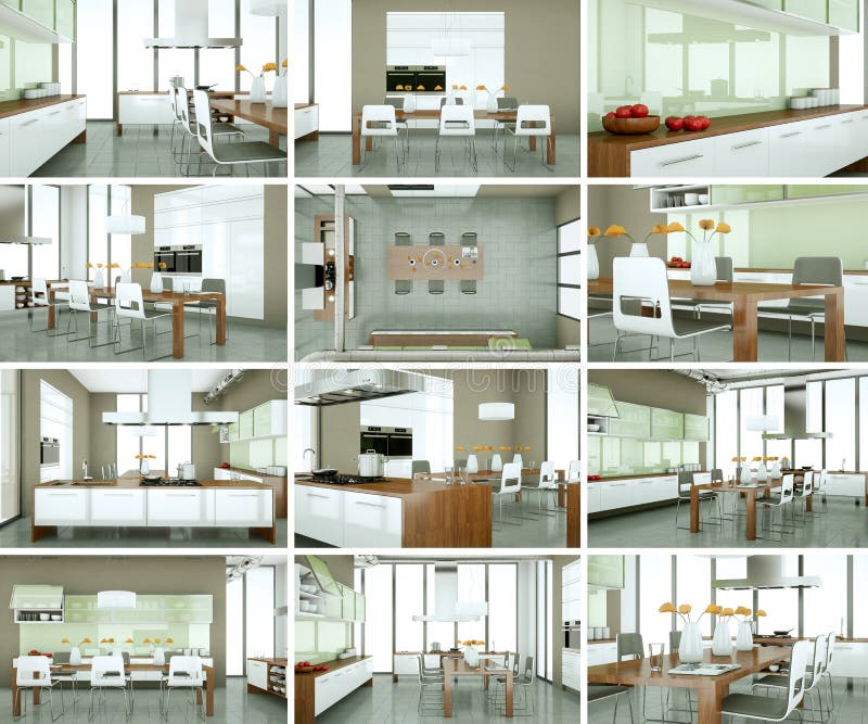 Set of Kitchens in Modern Interior Design Stock Illustration ...