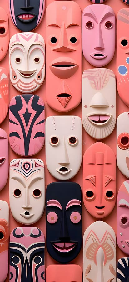 3d Illustration of a Set of Masks of Different Colors on a Pink ...