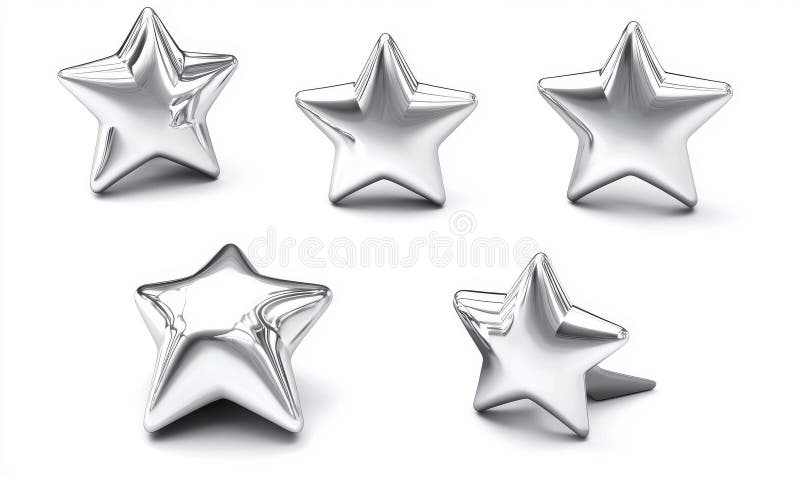The 3D Illustration Set Shows a Silver Star from Different Angles Stock ...