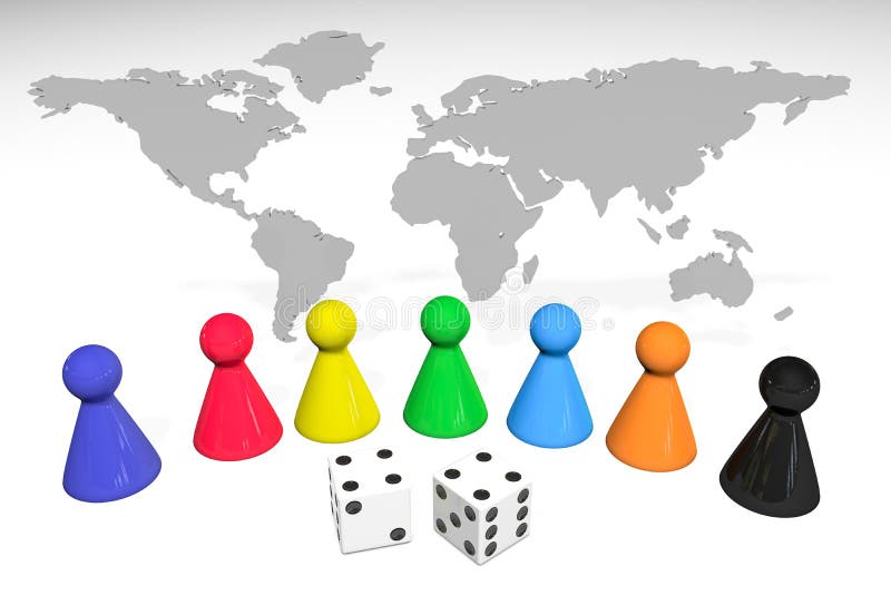 3d Illustration: Seven Colored Plastic Board Game Pieces with ...