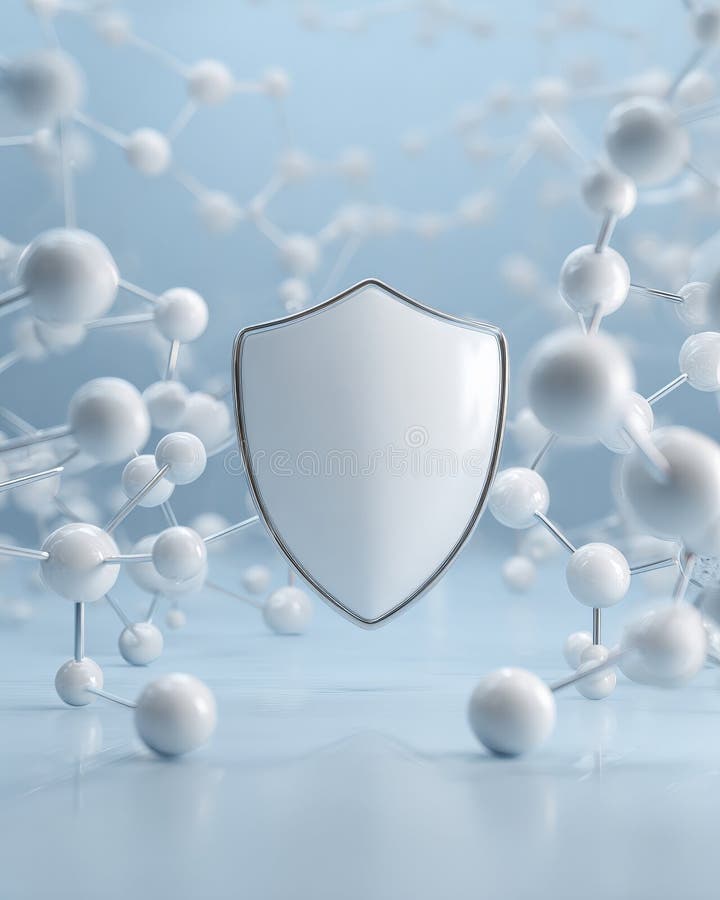 A 3D Illustration of a Shield with Molecular Structure on a Blue ...