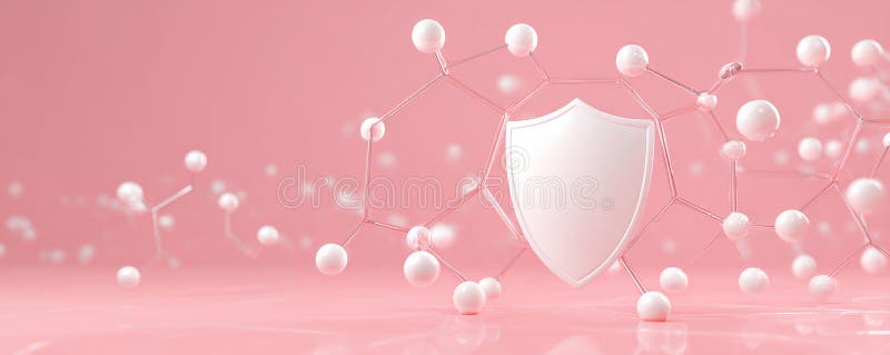 A 3D Illustration of a Shield with Molecular Structure on a Pimk ...