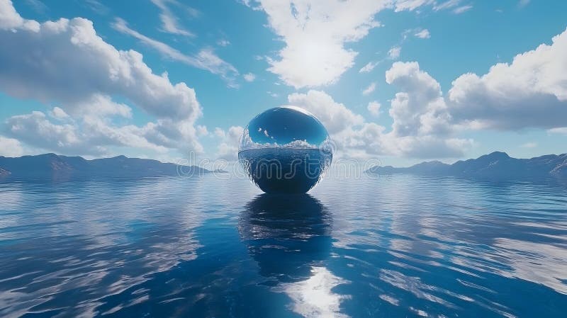 3D Illustration of a Shiny Orb Floating in the Ocean Stock Illustration ...