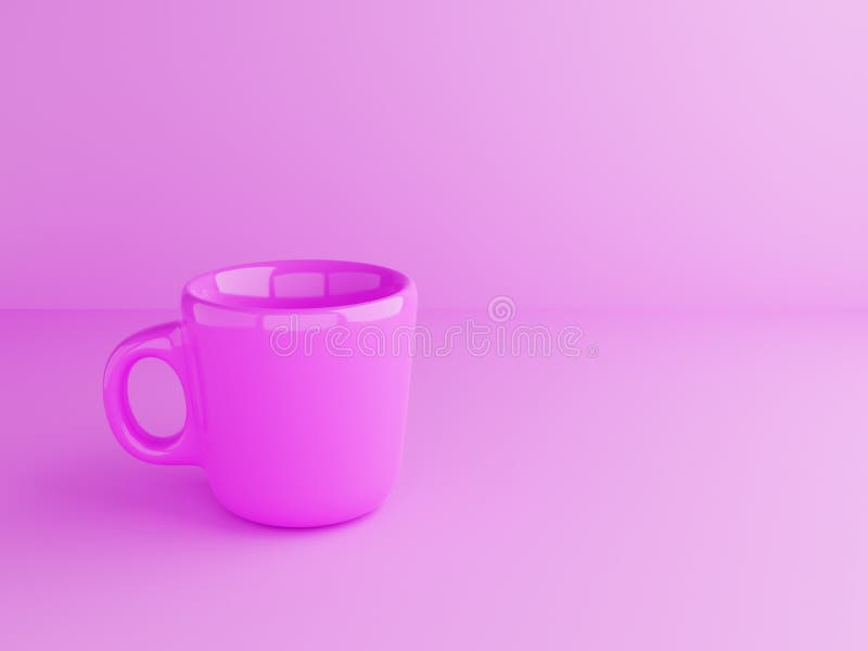 3 D Illustration Shiny Pink Coffee Mug Pasted on Pink Background on ...