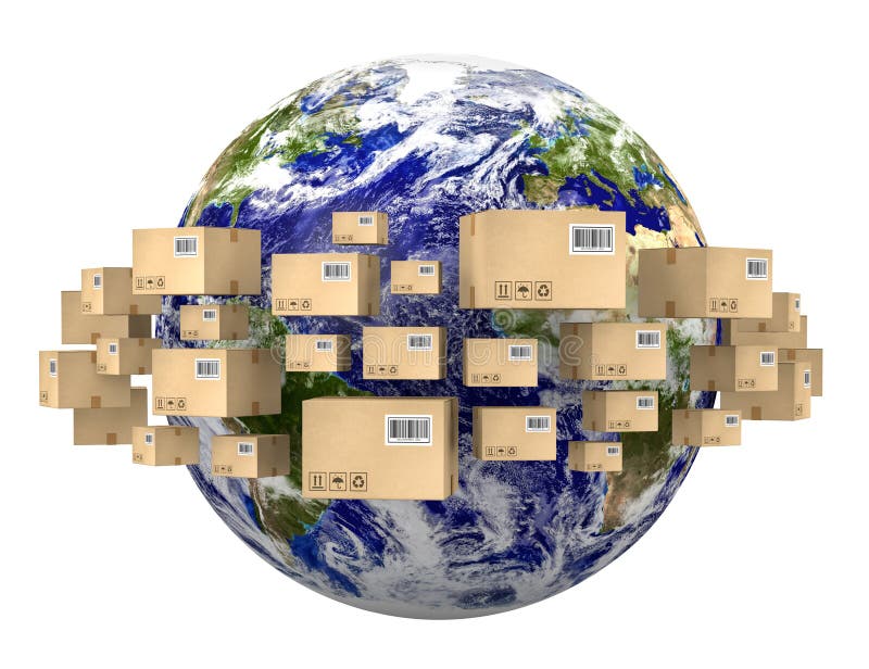 3d Illustration Shipping Parcels Around the World Stock Illustration ...