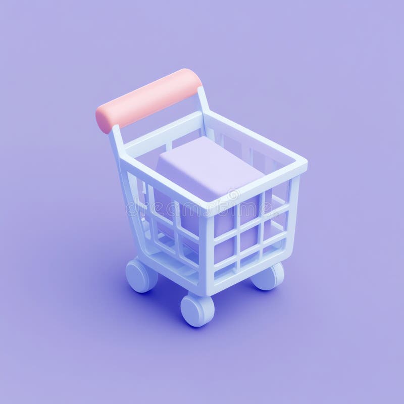 3D Illustration Shopping Cart with Package on Purple Background Stock ...