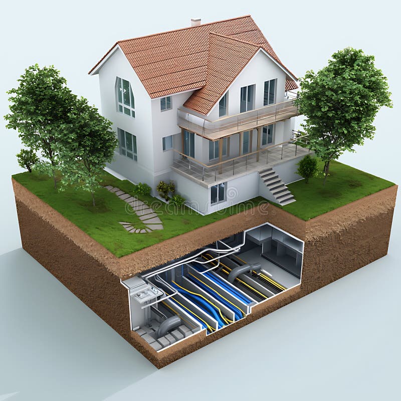 Modern House with Underground Infrastructure 3D CrossSection ...