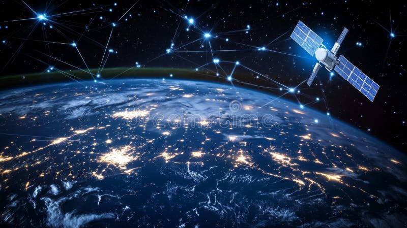 3D Illustration of Satellite in Telecommunication Network Stock ...