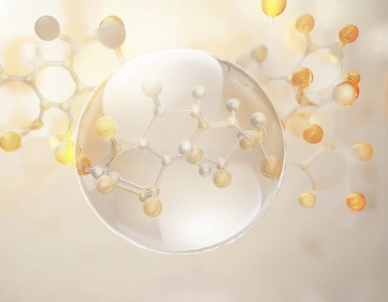 3D Illustration of Molecule Inside Liquid Bubble Skincare Cosmetics ...