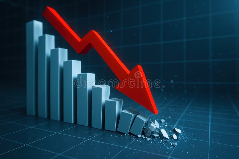 A 3D Illustration Showing a Dramatic Financial Crash with a Red Arrow Breaking through a ...
