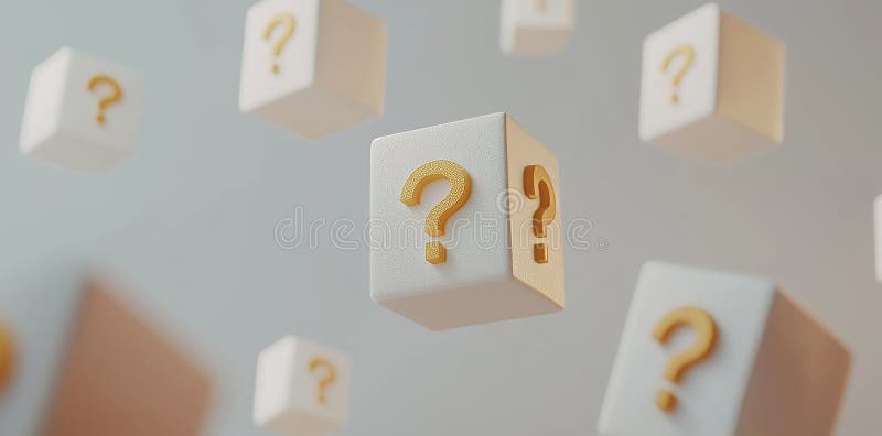 3D Illustration Showing White and Gold Cubes with Question Marks ...