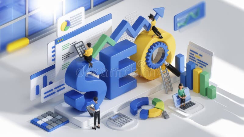 SEO Optimization Strategy with Team of People Charts and Graphs 3D ...
