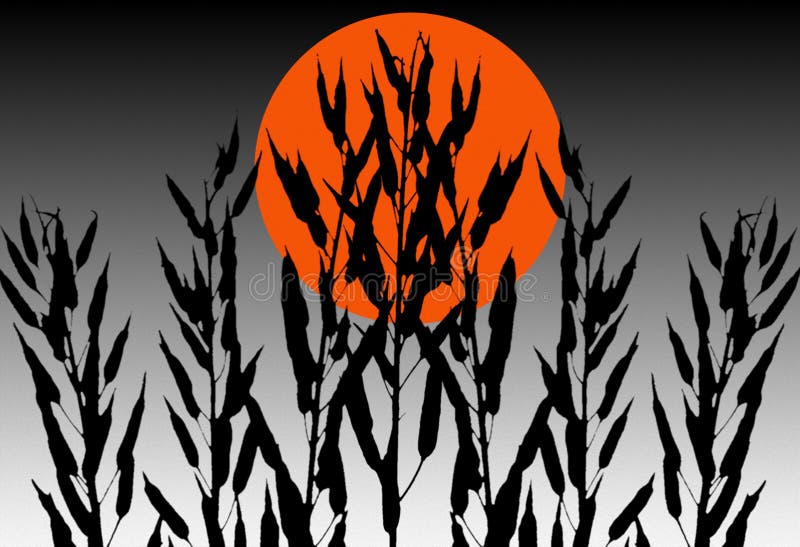 3D Illustration Silhouette in the Sunset Moon Stock Illustration ...