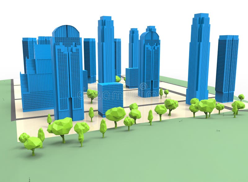 3d Illustration of Simple City with Trees Stock Illustration ...