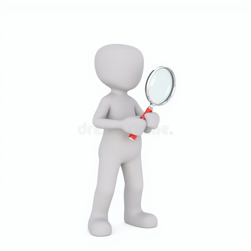 3D-illustration of a Simple Humanoid Figure Holding a Magnifying Glass ...