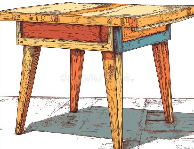 A 3D Illustration of a Simple Table Shown in Outline Perspective with ...