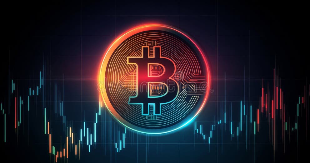 A 3D Illustration of a Single Bitcoin Coin with a Chart and Numbers ...