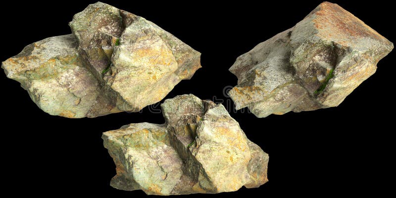 3d Illustration of Single Rocks Isolated on Black Background Stock ...