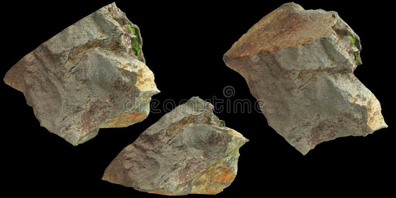 3d Illustration of Single Rocks Isolated on Black Background Stock ...
