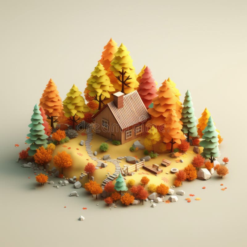 3d Illustration of a Small House Surrounded by Trees Stock Illustration ...