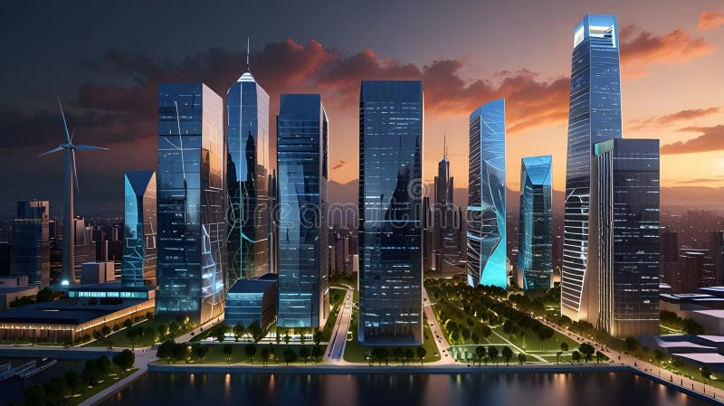 3D Illustration of a Smart City Powered by Renewable Energy and AI ...