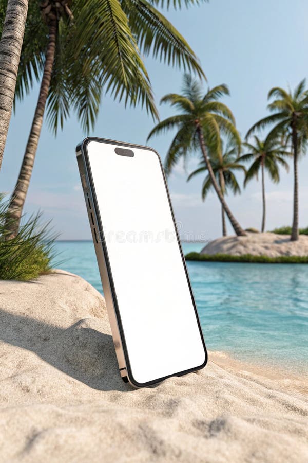 3D Illustration of Smartphone with Clear White Color Screen on Island ...