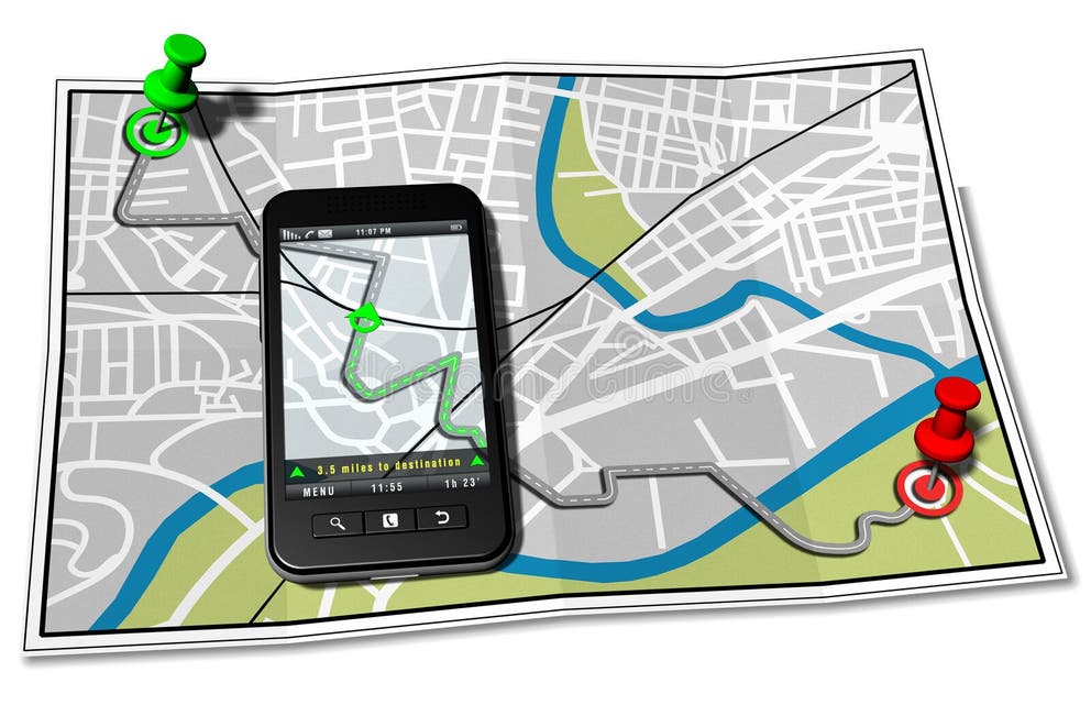 Smartphone Navigation System Maps - 3D Illustration Stock Illustration ...