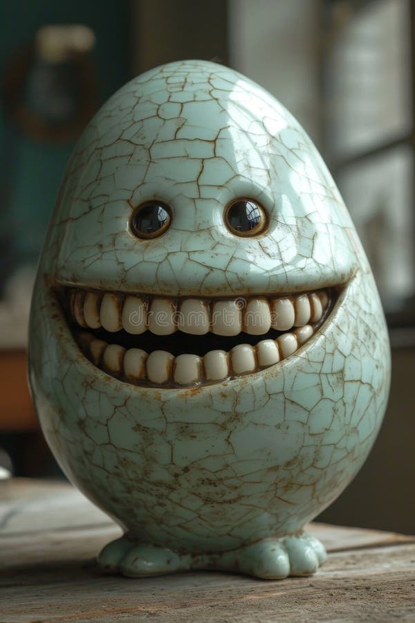3d Illustration of a Smiling Egg with Big Teeth on a Table Stock ...