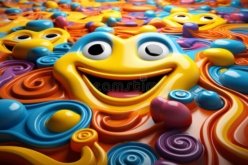 3d Illustration of a Smiling Face Surrounded by Colorful Swirls Stock ...