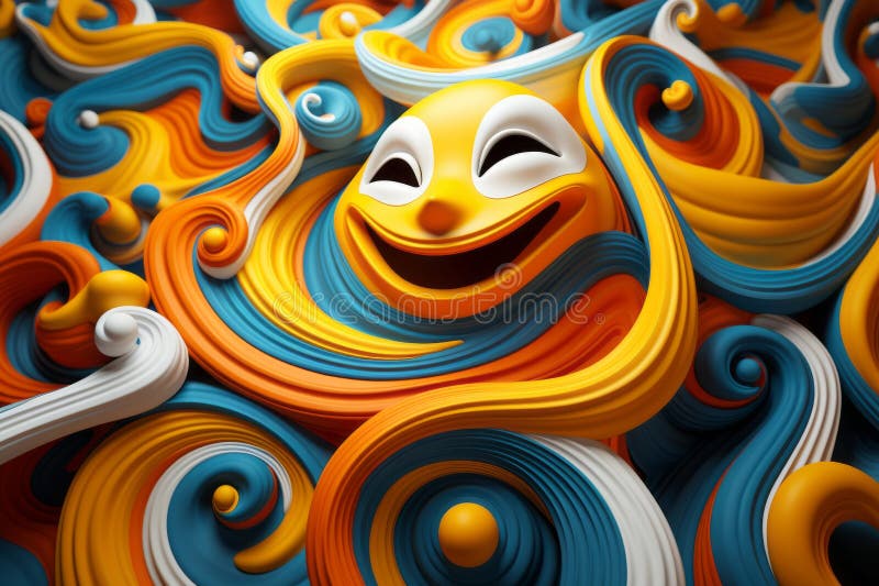 3d Illustration of a Smiling Face with Swirls Around it Stock ...