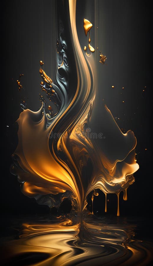 3d Illustration of a Splash of Liquid Gold Color with Reflection on the ...