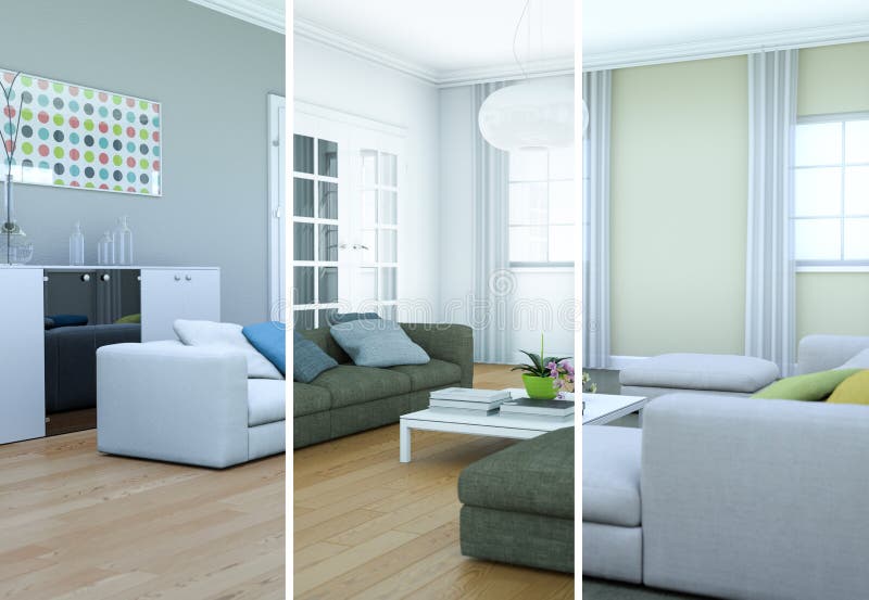 Splitted Color Variations of a Modern Loft Interior Design Editorial ...