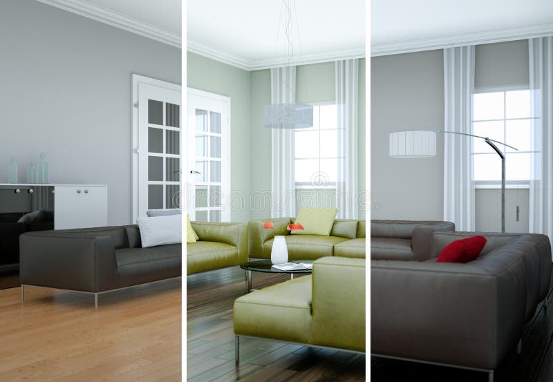 Splitted Color Variations of a Modern Loft Interior Design Stock ...