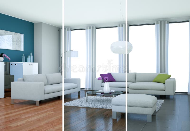 Splitted Color Variations of a Modern Loft Interior Design Stock ...