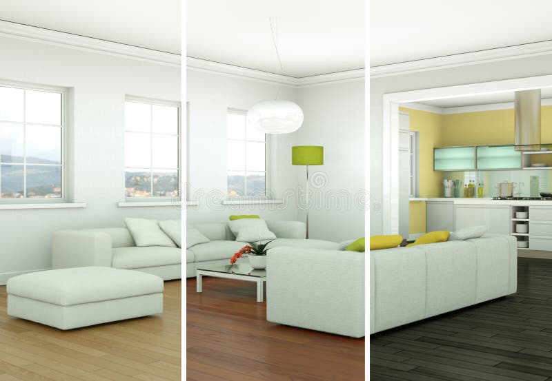Splitted Color Variations of a Modern Loft Interior Design Stock ...