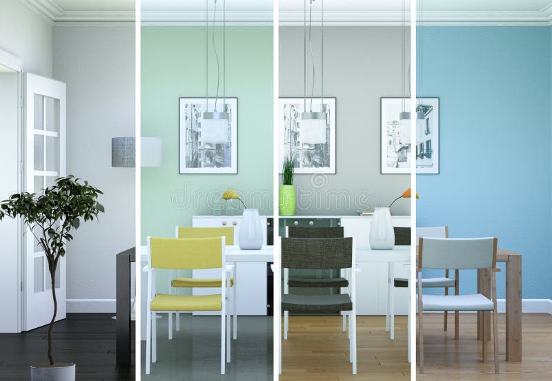 Splitted Color Variations of a Modern Loft Interior Design Stock Image ...