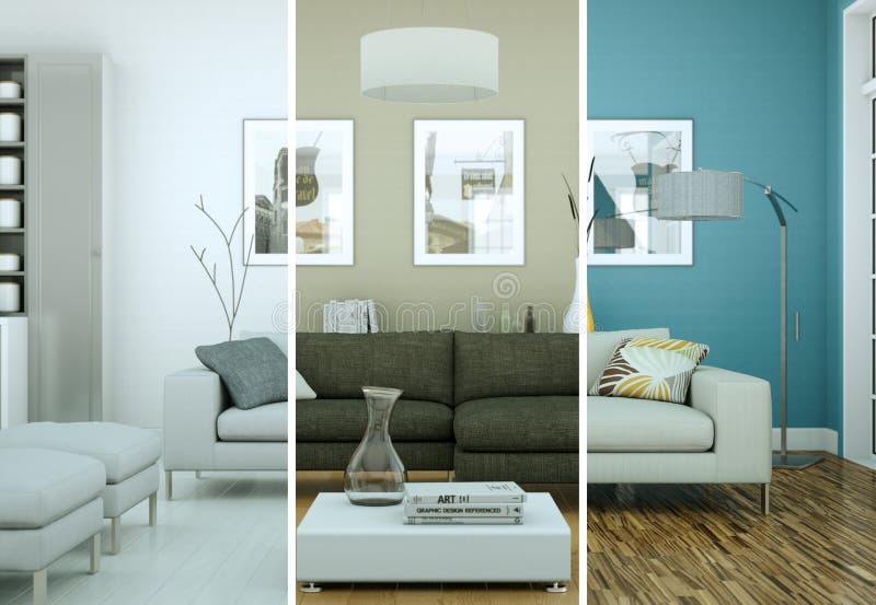 Splitted Color Variations of a Modern Loft Interior Design Editorial ...