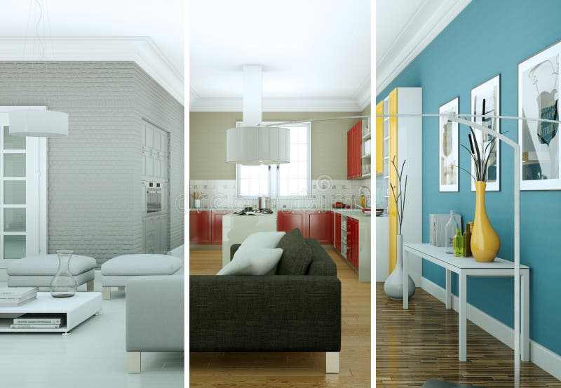 Splitted Color Variations of a Modern Loft Interior Design Editorial ...
