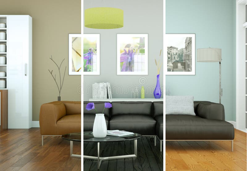 Splitted Color Variations of a Modern Loft Interior Design Editorial ...