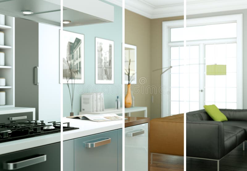 Splitted Color Variations of a Modern Loft Interior Design Stock ...