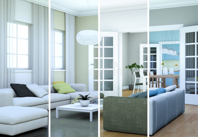 Splitted Color Variations of a Modern Loft Interior Design Stock Image ...