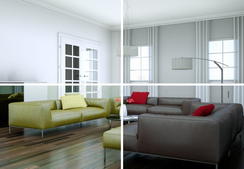 Splitted Color Variations of a Modern Loft Interior Design Stock ...