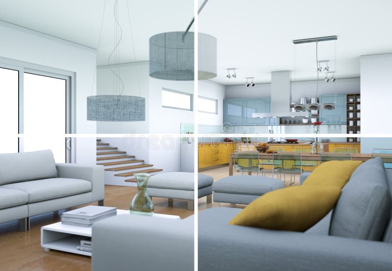 Splitted Color Variations of a Modern Loft Interior Design Stock ...