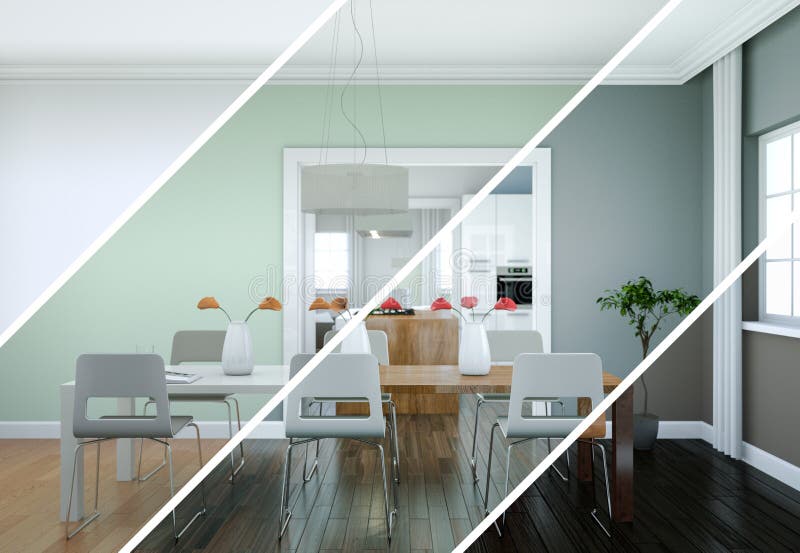 Splitted Color Variations of a Modern Loft Interior Design Stock ...