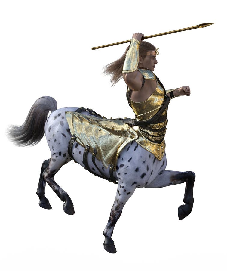3D Illustration of White Breed Centaur with Spear and Armor Stock ...