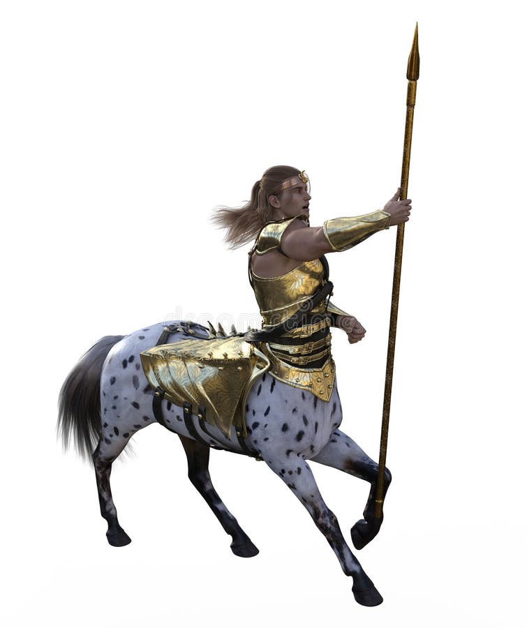 3D Illustration of White Breed Centaur with Spear and Armor Stock ...